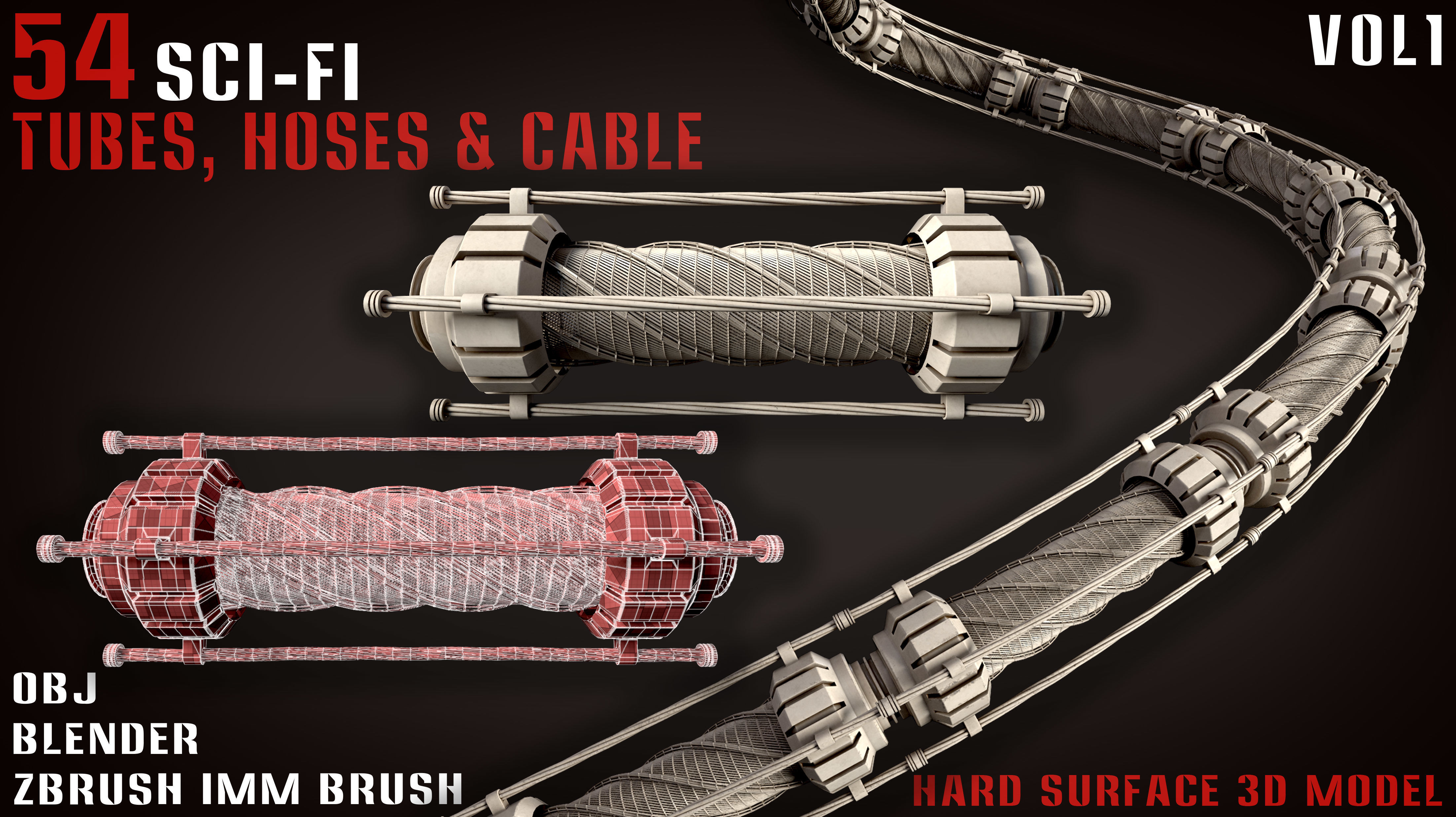 54 Sci-Fi Tubes- Hoses - Cables - vol1 3D model | CGTrader