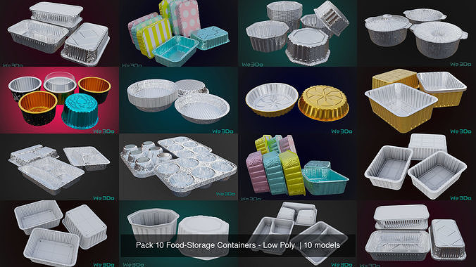 3D Model Collection Pack 10 Food-Storage Containers - Low Poly VR / AR ...