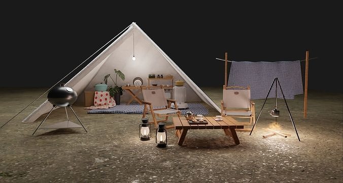Tent camp outdoor campsite 3D model | CGTrader