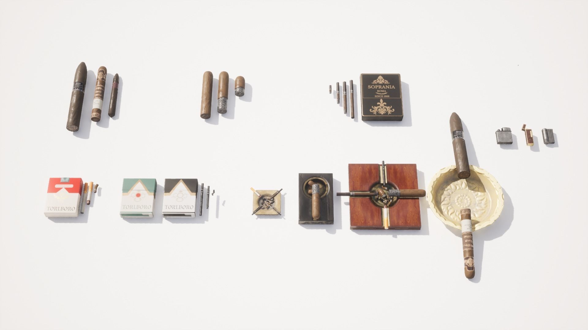 3D model Smoke Pack - Cigars Cigarettes Ashtrays and Zippo - 20 Model ...