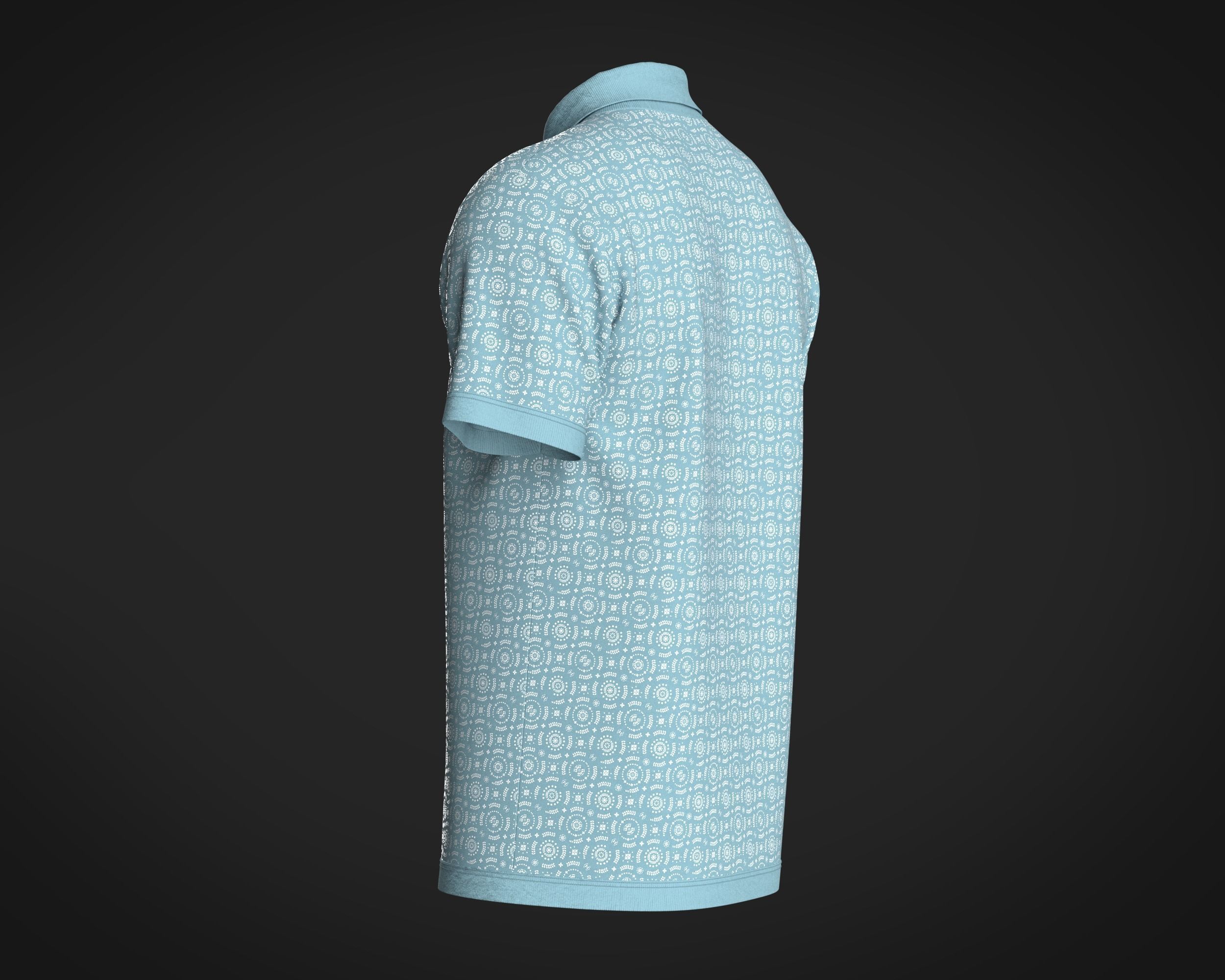 Mens Printed-7 Buttons Polo Shirt 3D model | CGTrader