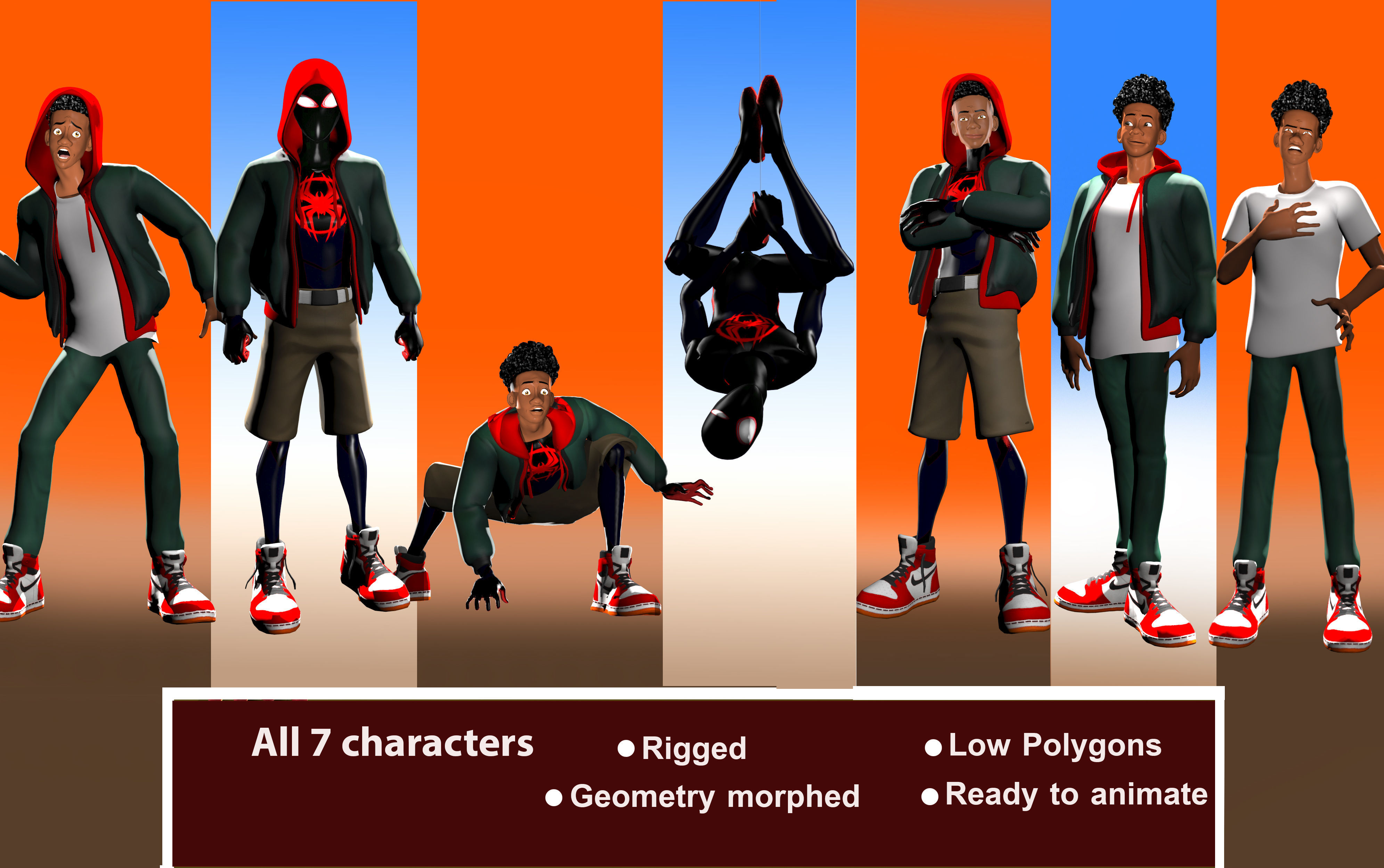 3D model Miles Morales collection ragged morphed animated VR / AR / low ...