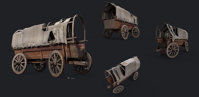 3D model Covered Wagon Model Game Ready Kitbash Textured VR / AR / low ...