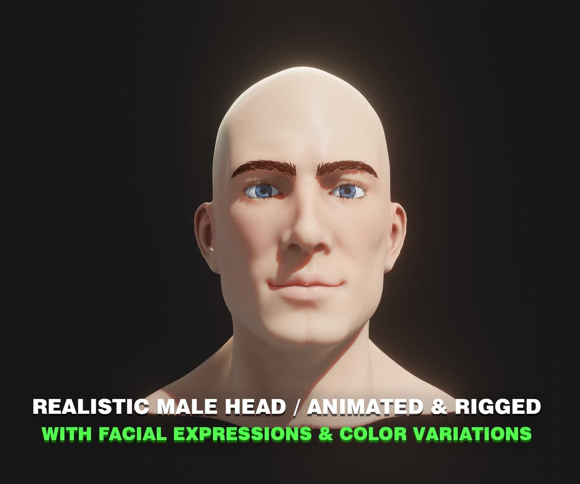 3D model Realistic Male Head 3D Model Animated with Facial Expressions VR / AR / low-poly | CGTrader