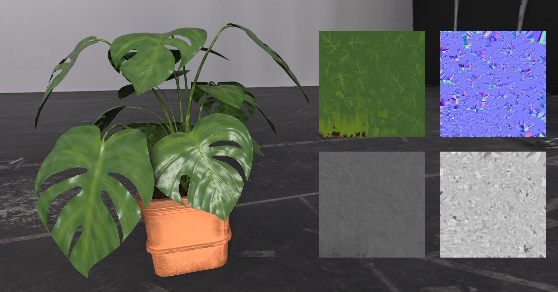 3D model 3 PLANT BUNDLE Monstera Agave Dipladenia VR / AR / low-poly ...
