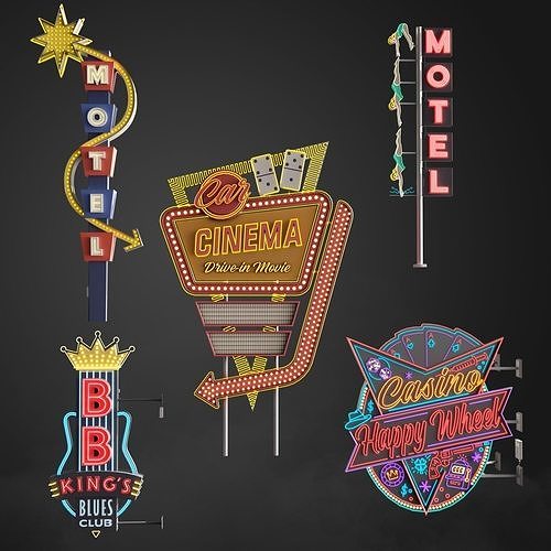 3D model 5 Neon signs in 3 types VR / AR / low-poly | CGTrader