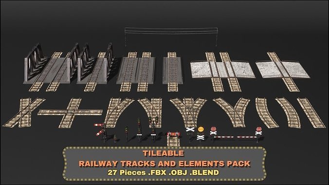 3D model Tileable Railway Tracks and Props Pack VR / AR / low-poly ...
