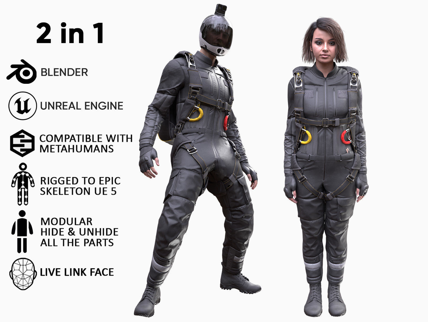 3D Model Collection Mens and Womens Skydiving Uniforms - Modular ...
