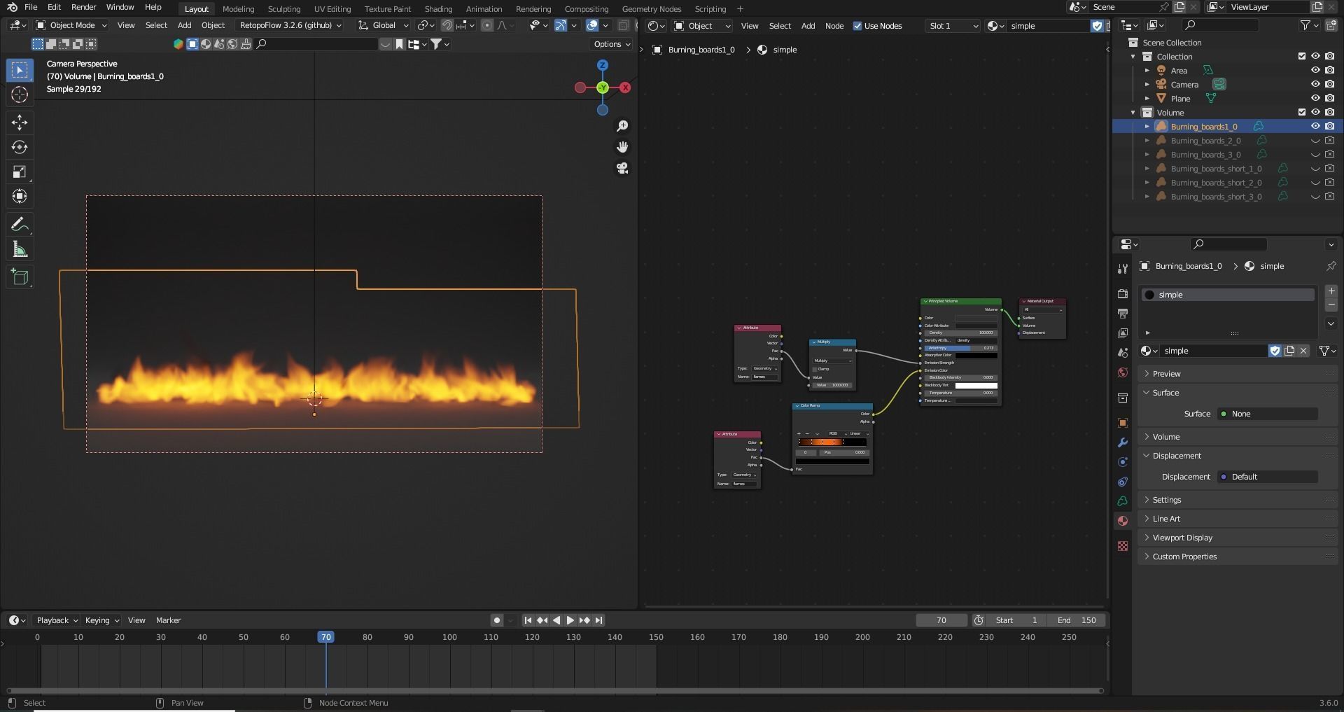 Burning boards vdb 3D model animated | CGTrader