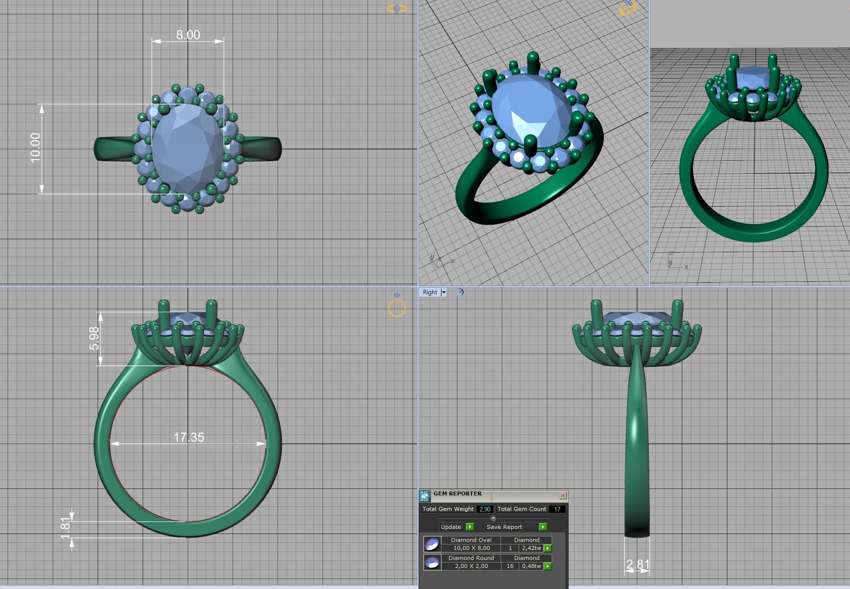 Diana Emerald Engagement Ring 10x8 Oval Stone 3D model 3D printable | CGTrader
