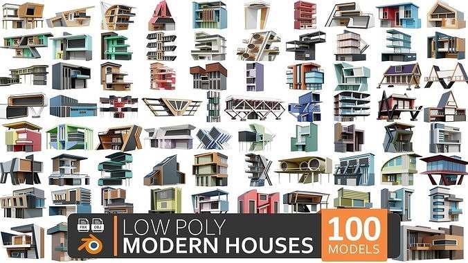 3D model 100 Low-Poly Modern Houses Mega Pack VR / AR / low-poly | CGTrader