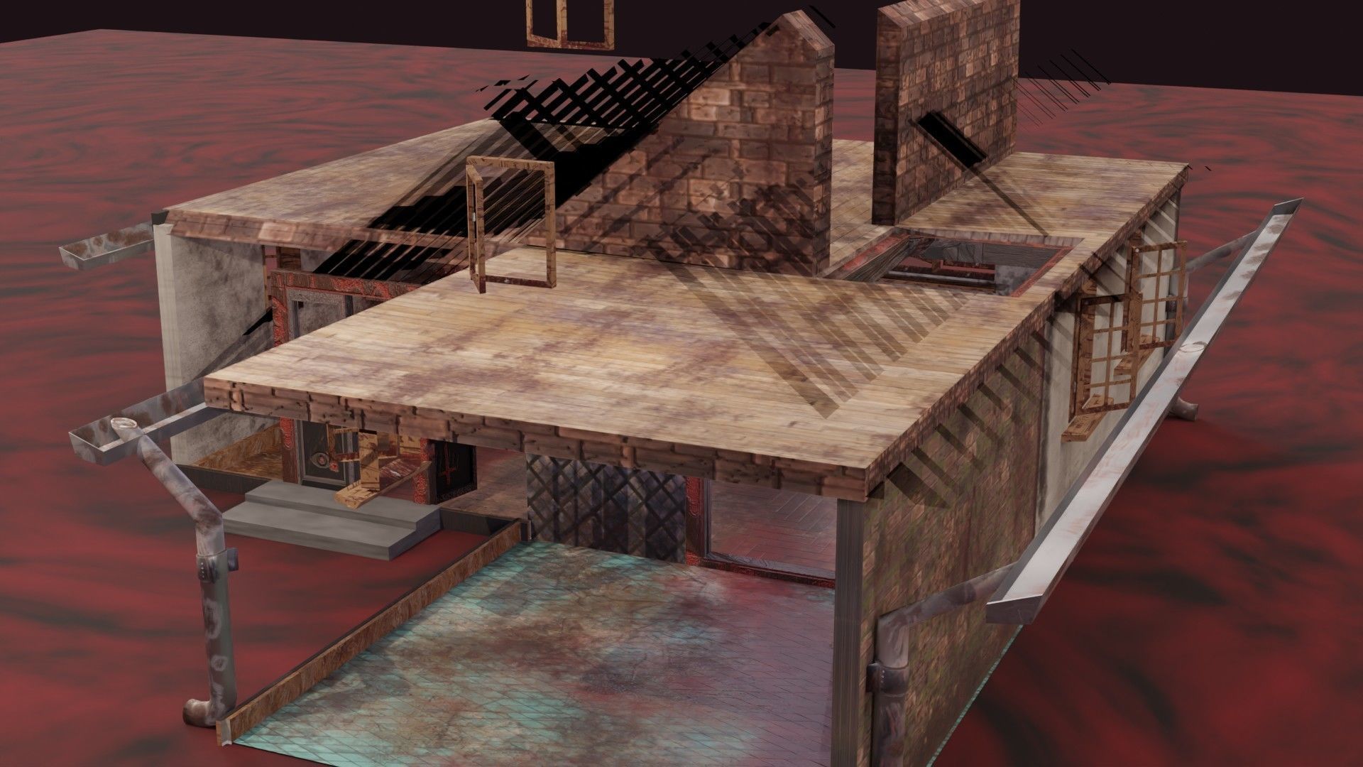 3D model Horror house with Second Floor Bathroom human organs Artifacts ...