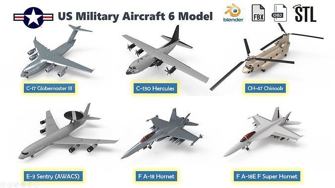 3D model US Military Aircraft 6 list 3d model Part II VR / AR / low ...