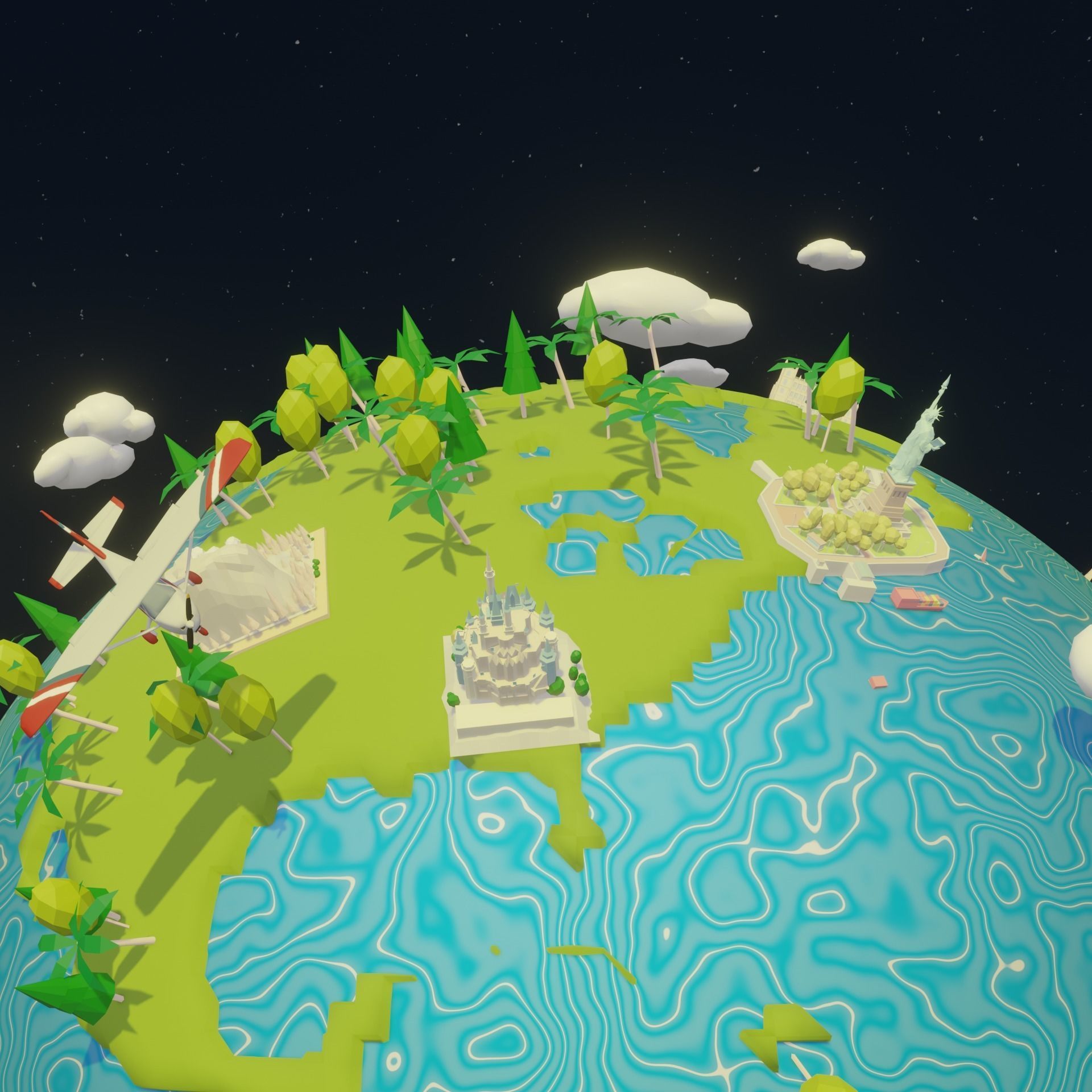 3D model Low-poly Earth Globe with Monument buildings VR / AR / low ...