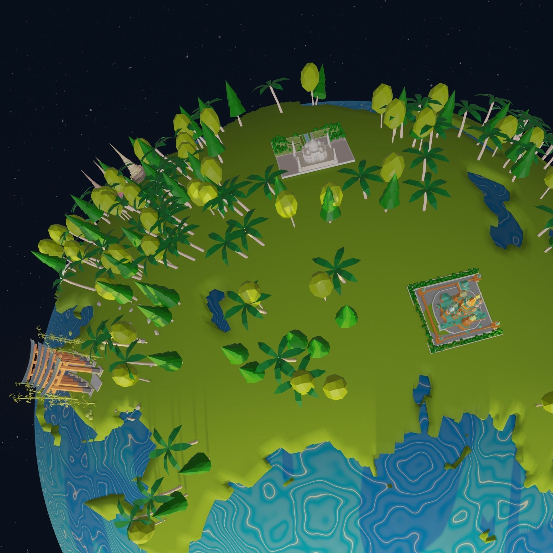 3D model Low-poly Earth Globe with Monument buildings VR / AR / low ...