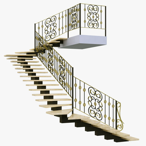 Staircase with wrought iron railings 3D model | CGTrader