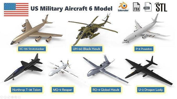 3D model US Military Aircraft 7 list 3d model VR / AR / low-poly | CGTrader
