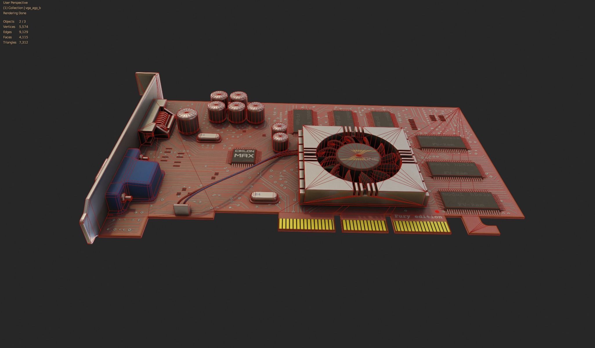 3D model Vga gpu agp video card red circuit board retro style game ...