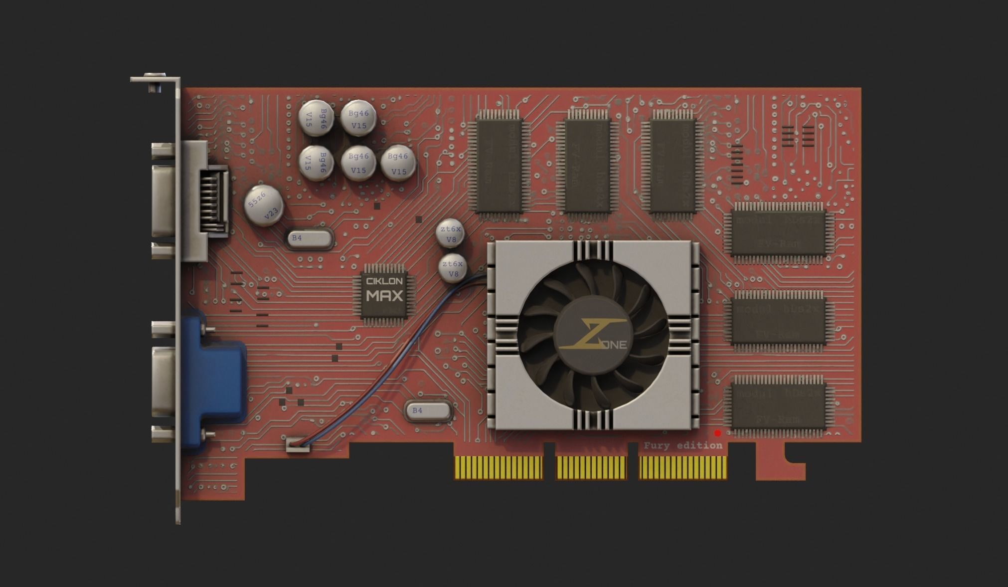 3D model Vga gpu agp video card red circuit board retro style game ...
