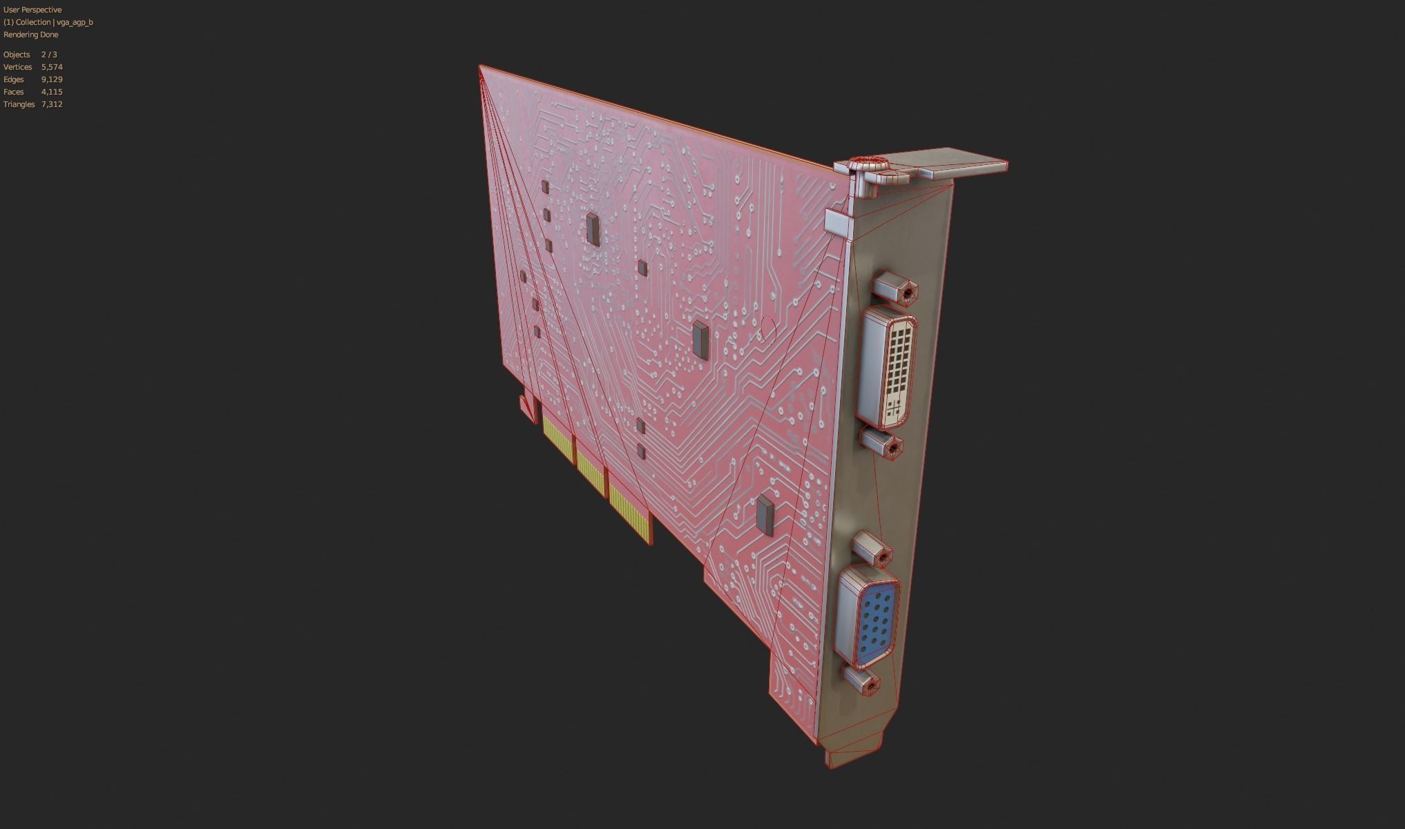 3D model Vga gpu agp video card red circuit board retro style game ...