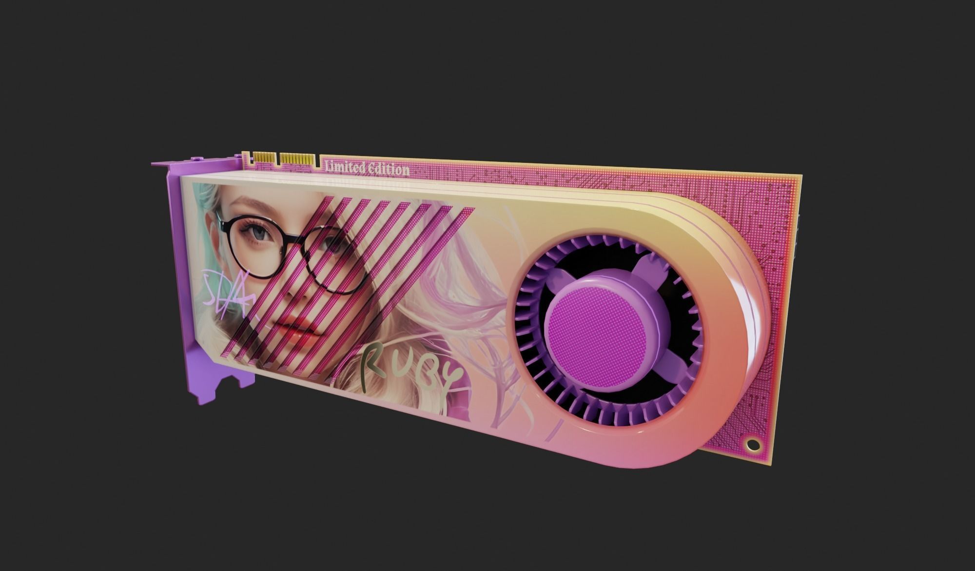 3D model Gpu girl theme colorful pink vga rgb pink video card VR / AR ...