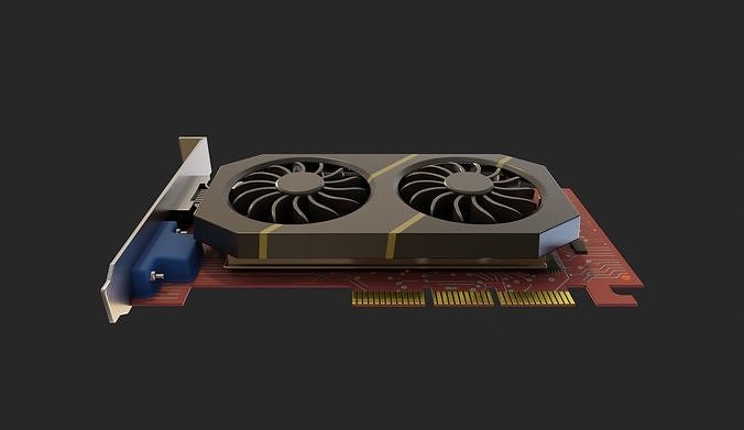3D model dual fan gpu video card lowpoly game ready red circuit VR / AR ...