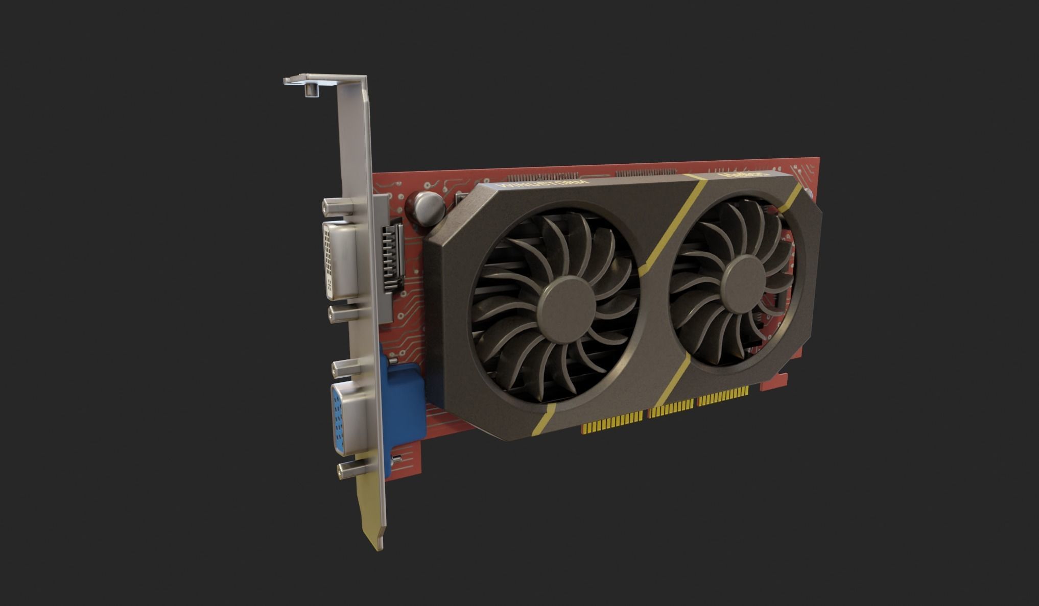 3D model dual fan gpu video card lowpoly game ready red circuit VR / AR ...
