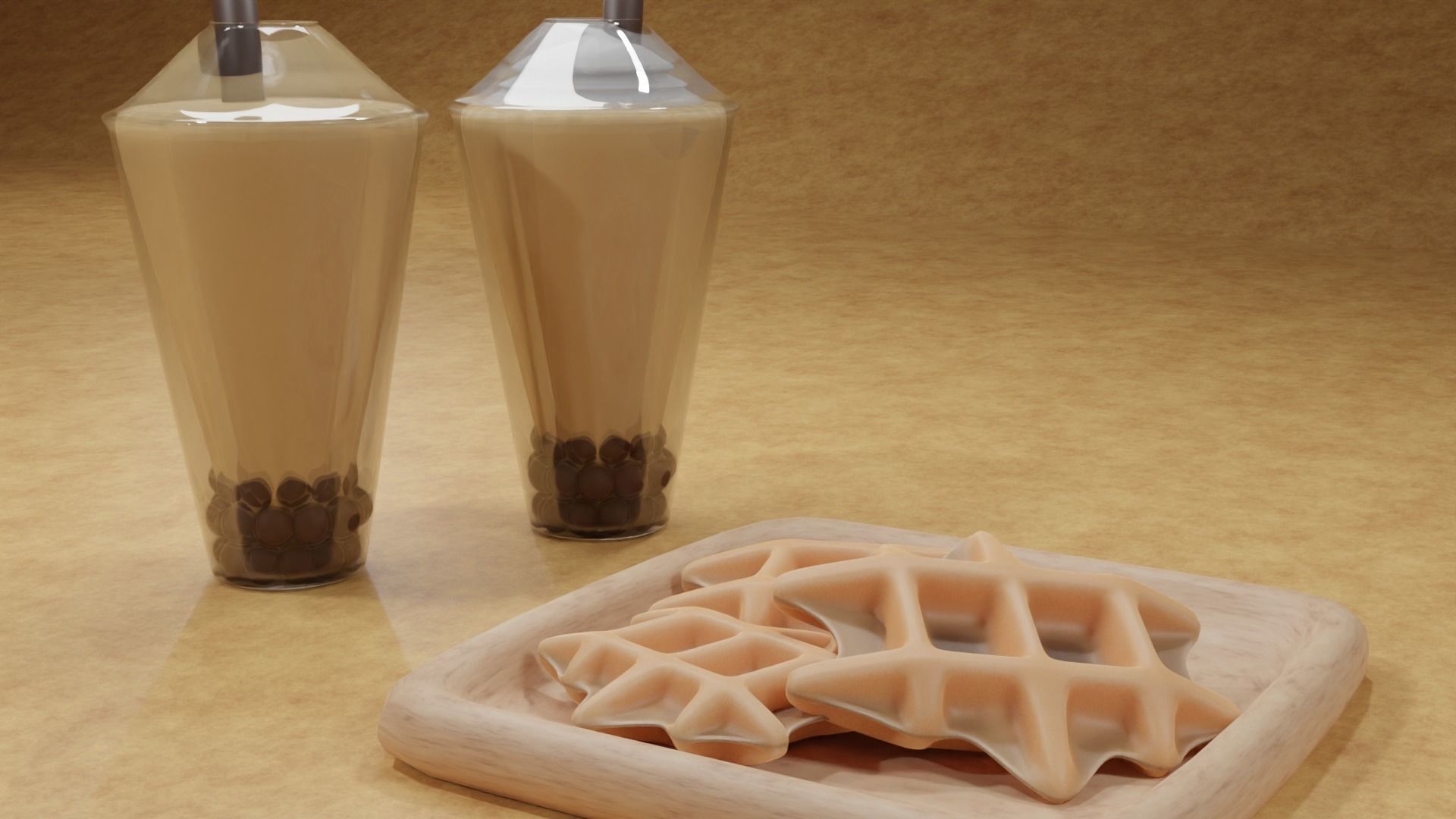 Boba Tea and Waffle 3D model animated | CGTrader