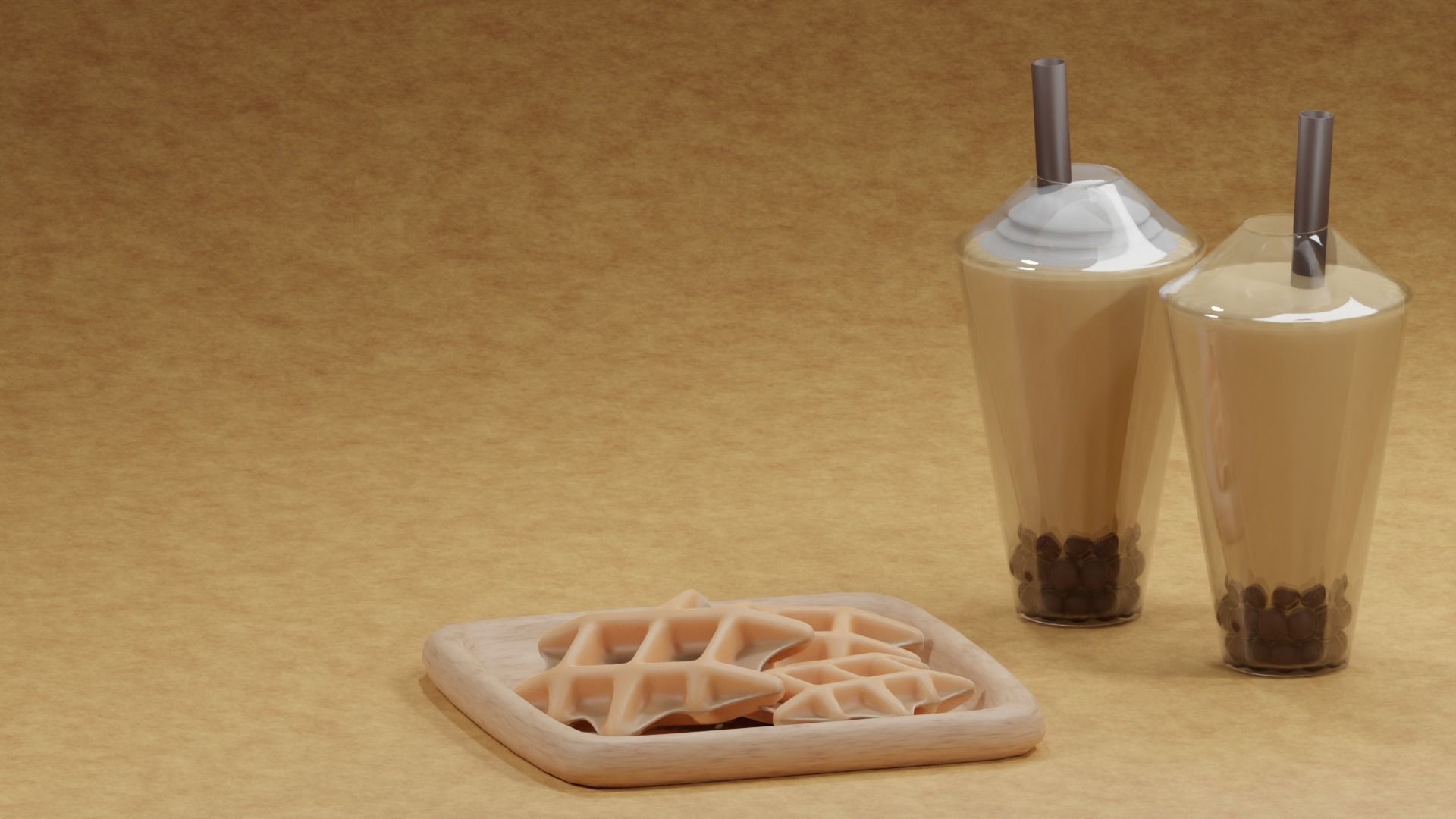 Boba Tea and Waffle 3D model animated | CGTrader