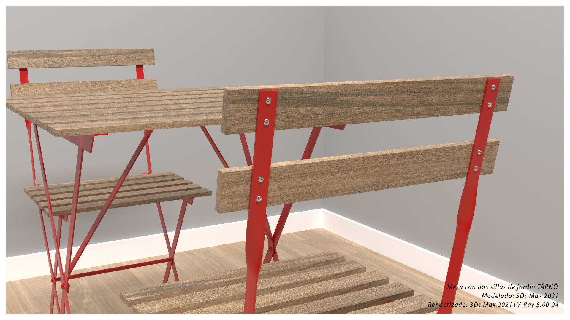 IKEA TARNO Outdoor table and 2 chairs red light brown stained 3D model ...