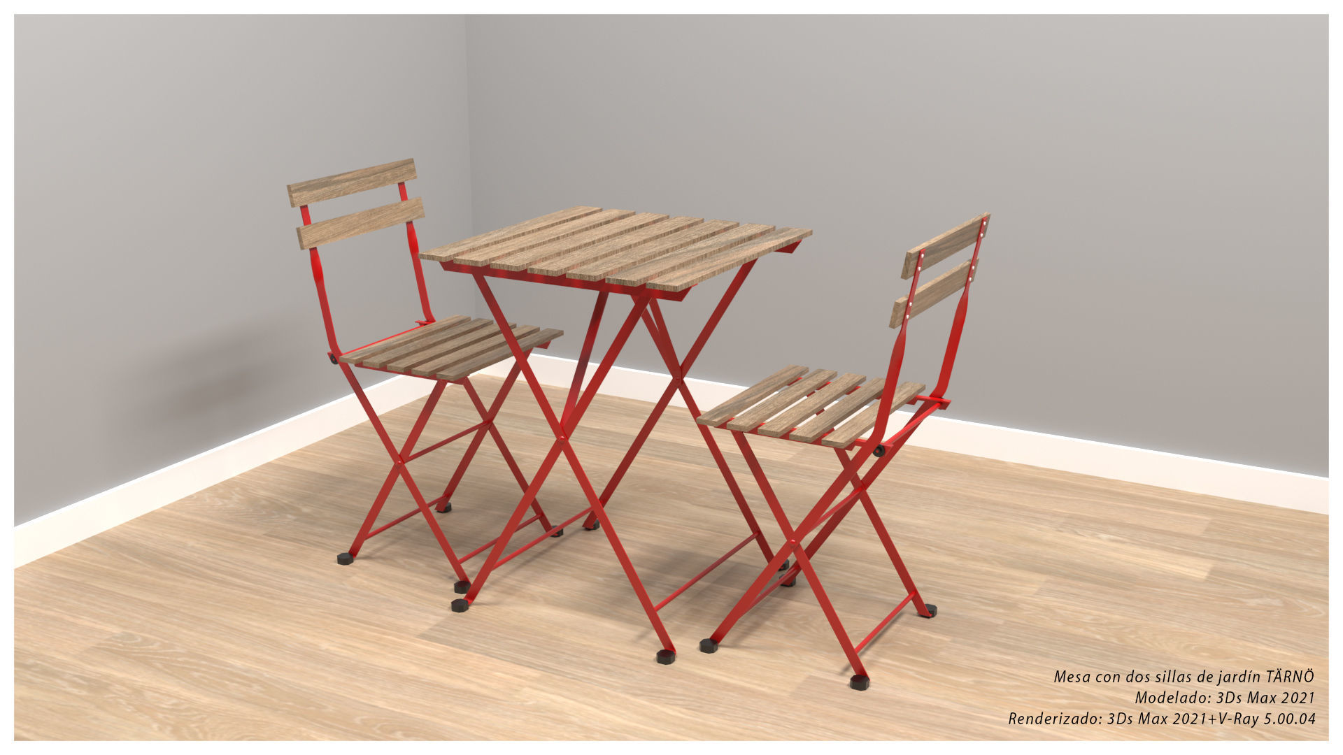 IKEA TARNO Outdoor table and 2 chairs red light brown stained 3D model ...