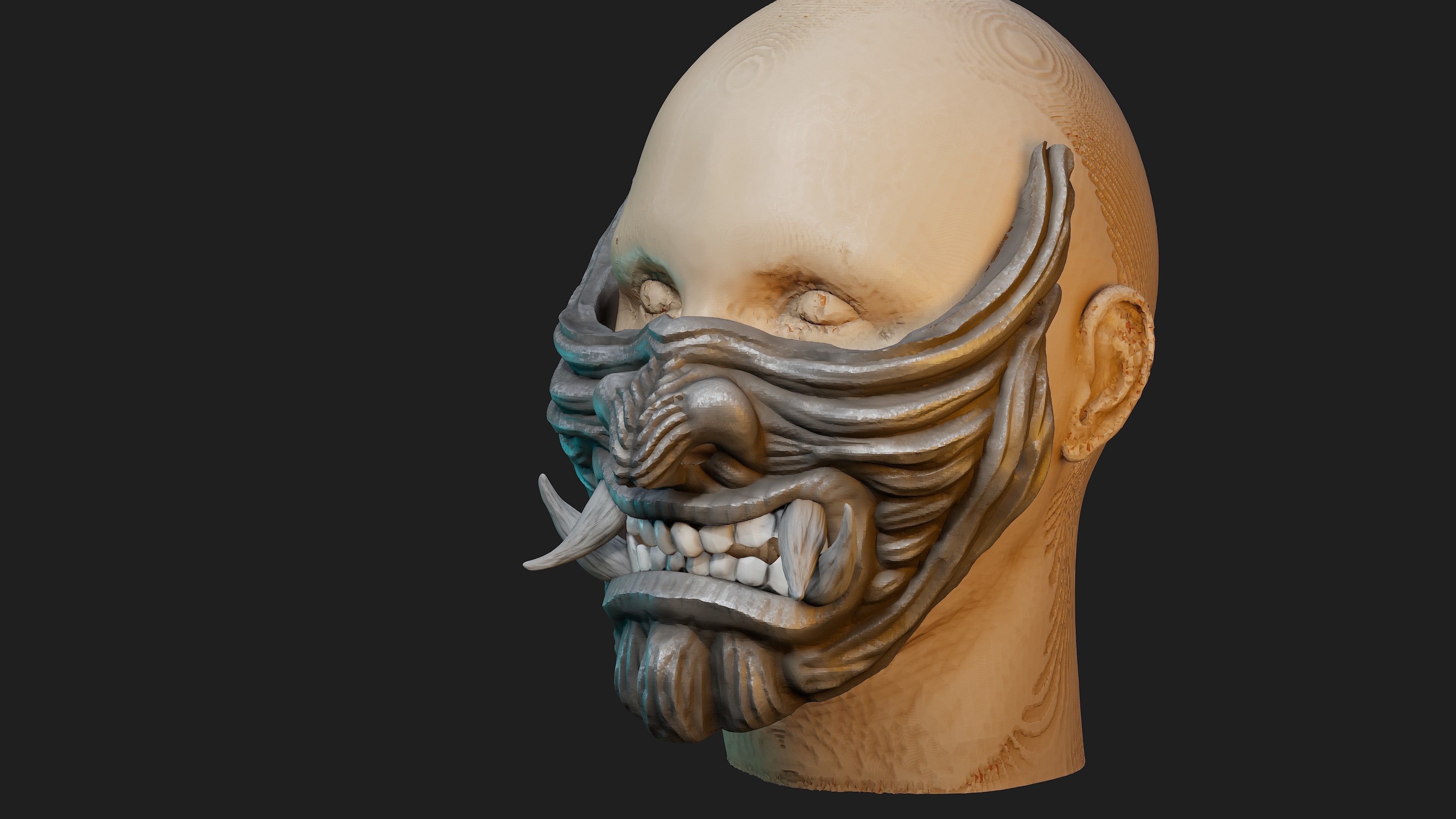 Hannya Samurai Oni Half Mask 3D model 3D printable | CGTrader