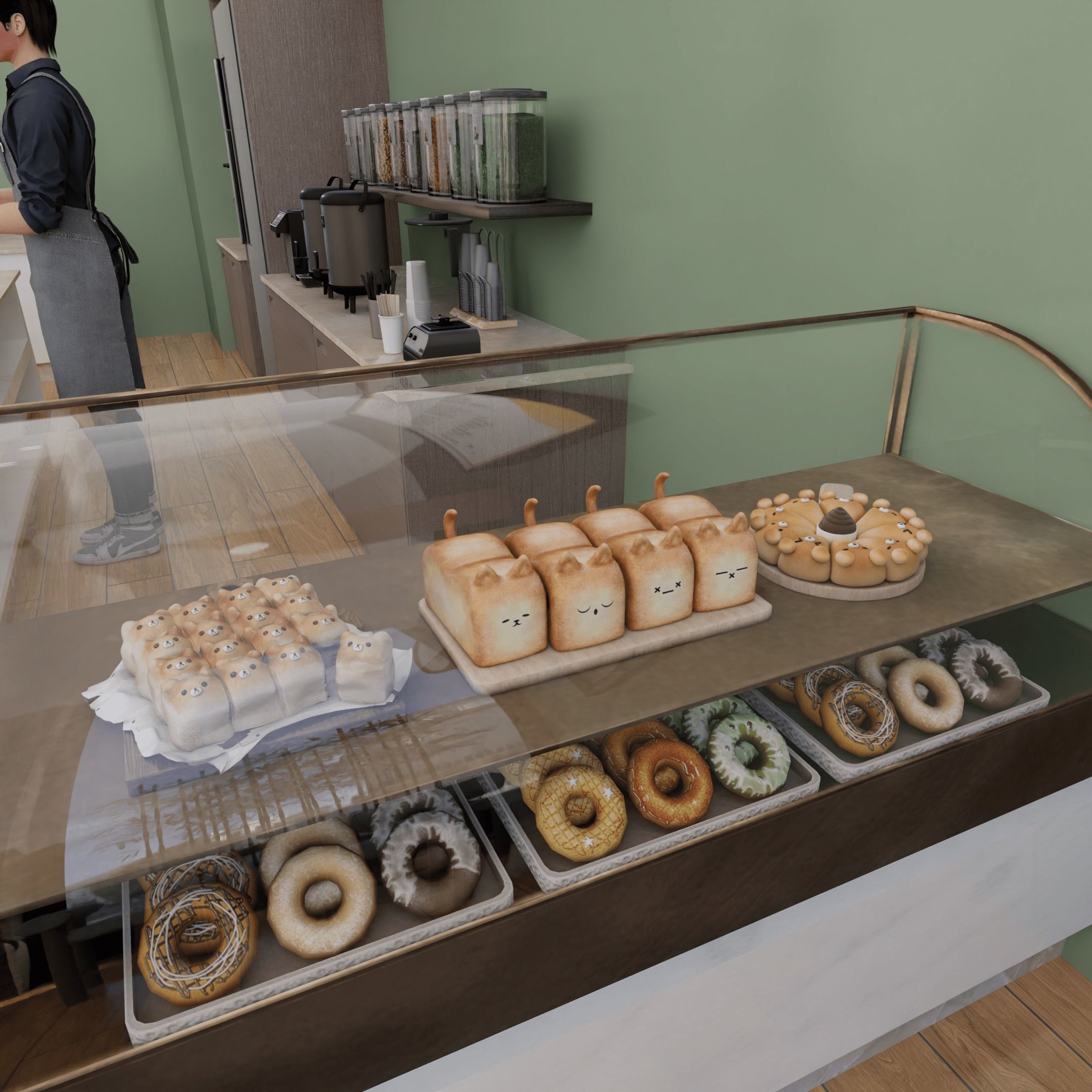 Bamboo Bubble Tea Cafe Blender Scene 3D model rigged | CGTrader