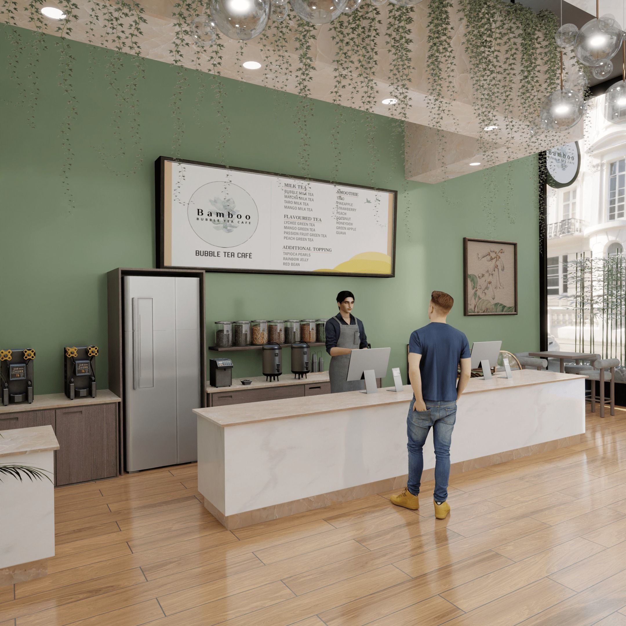 Bamboo Bubble Tea Cafe Blender Scene 3D model rigged | CGTrader