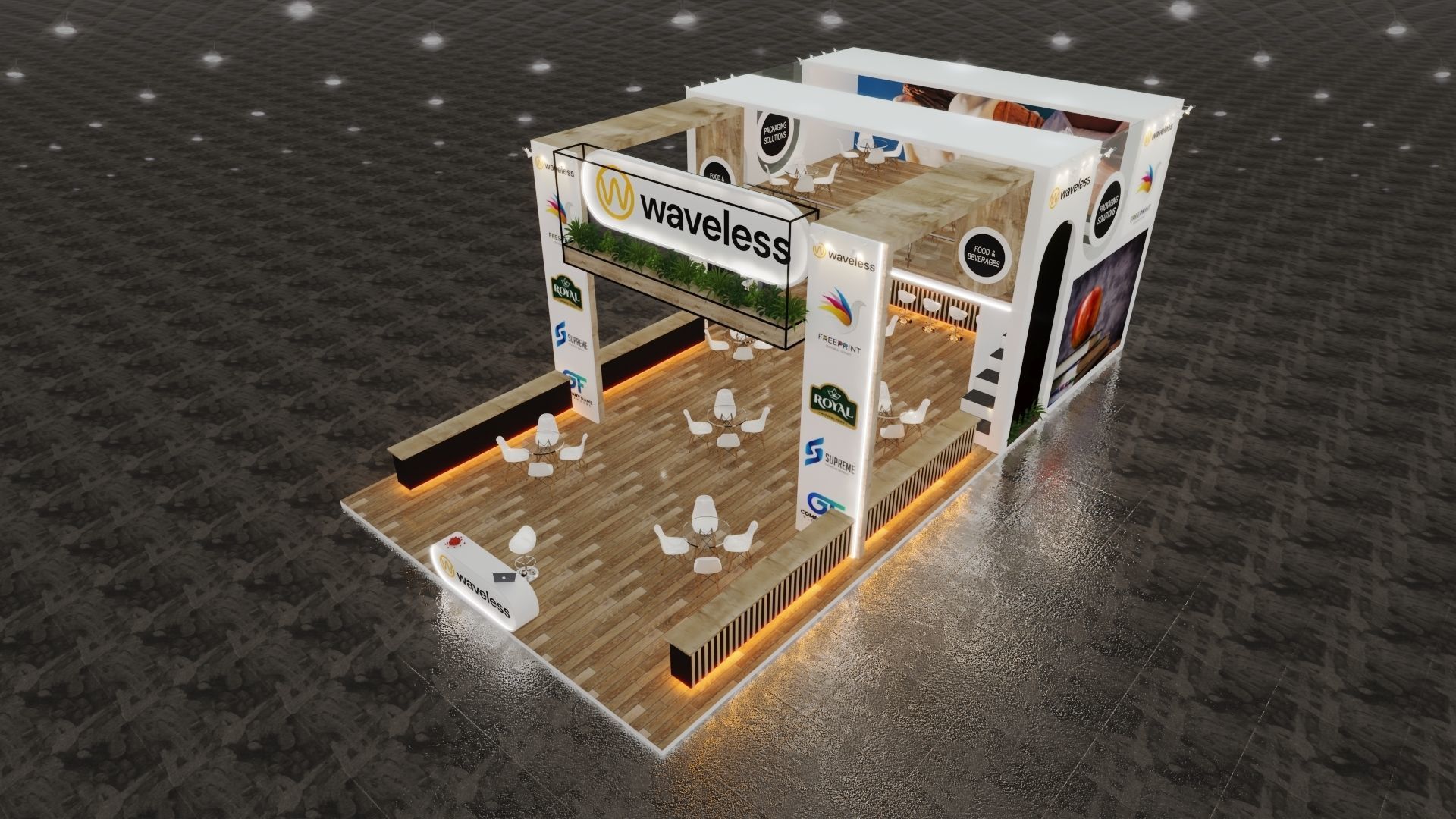 3D Exhibition Stall design 3 side open mazzenine stall 3D model 3D ...