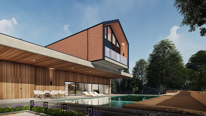 Modern Guest House Exterior Scene - kitchen bedroom furniture 3D model ...