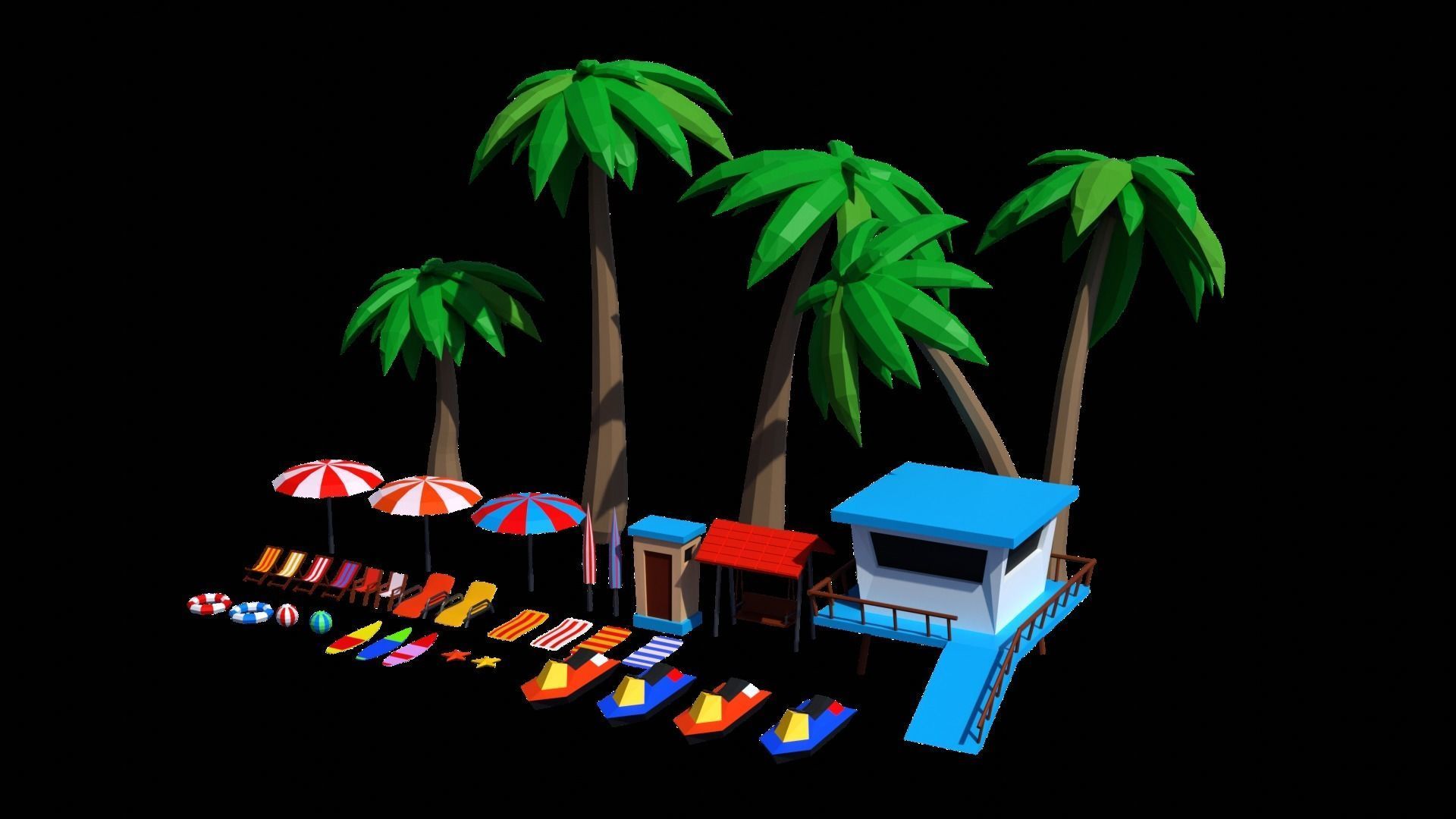 3D model BEACH PACK VR / AR / low-poly | CGTrader
