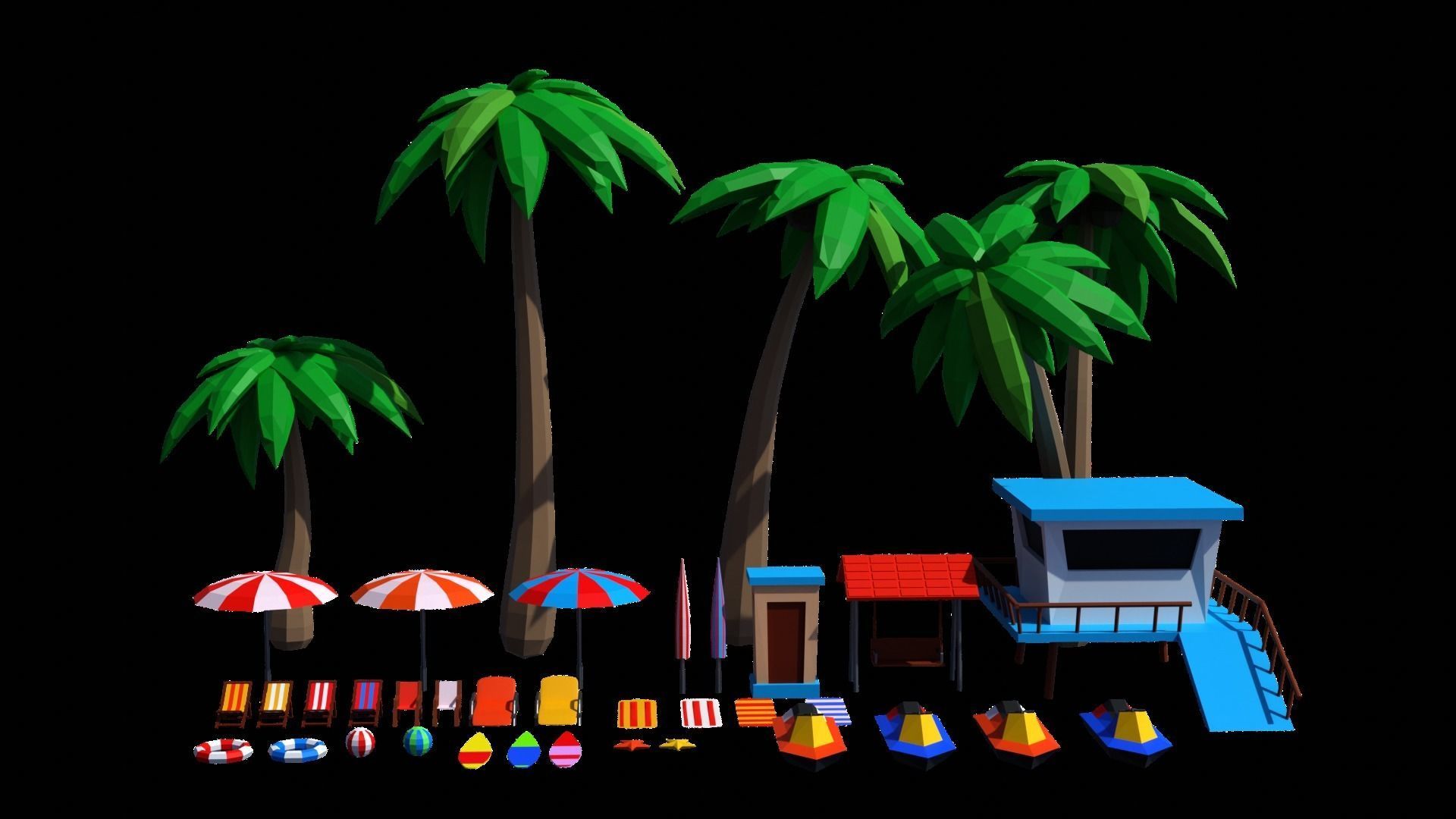 3D model BEACH PACK VR / AR / low-poly | CGTrader