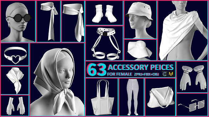 3D model 63 ACCESSORY PIECES FOR FEMALE VR / AR / low-poly | CGTrader