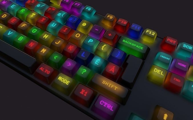 3D model modern clear metal keyboard colorful emissive rgb lowpoly VR ...