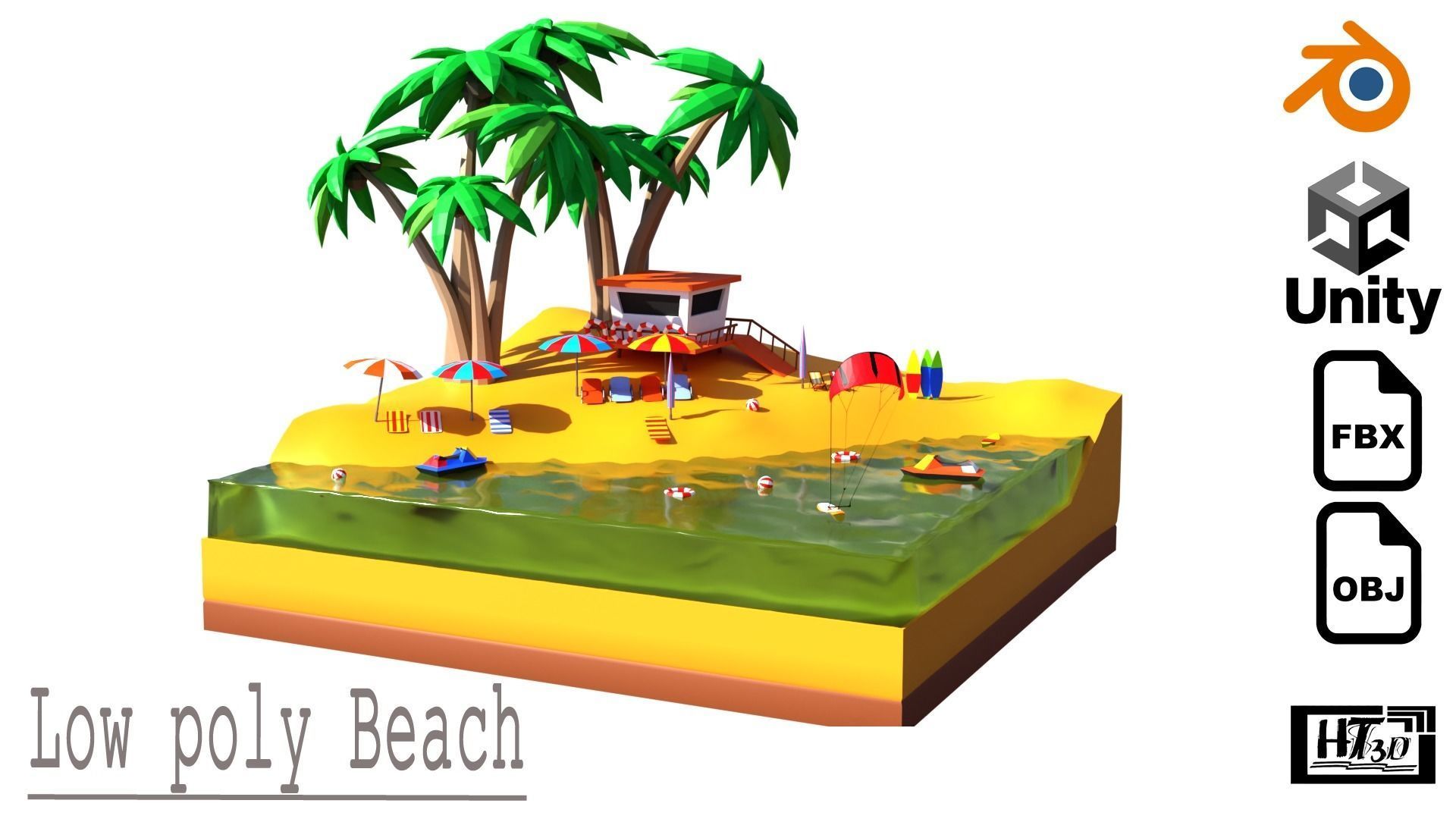 3D model Low poly beach HT3 VR / AR / low-poly | CGTrader