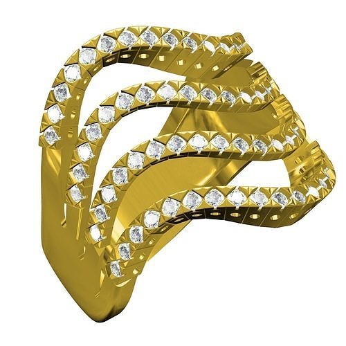Unique Four Row Wavy Diamond Ring 3D model 3D printable | CGTrader