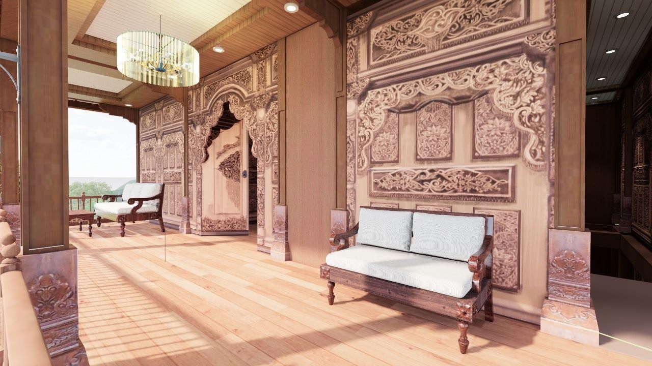 Luxury Wooden Traditional Carving Joglo House Design 2 Floor 3D model ...