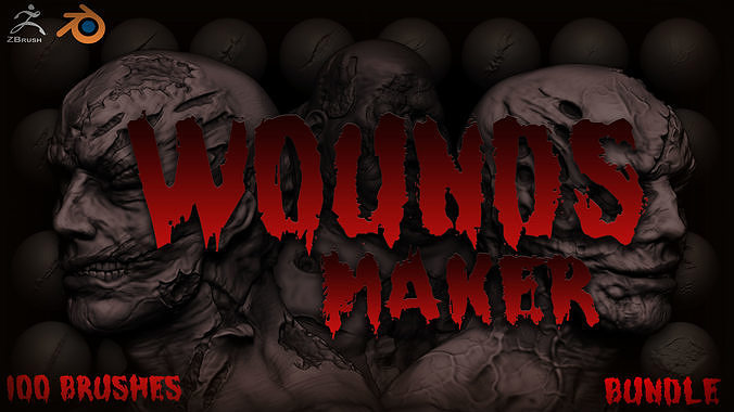 Zbrush and Blender Wounds Maker 100 Brushes Bundle 20 OFF Texture ...