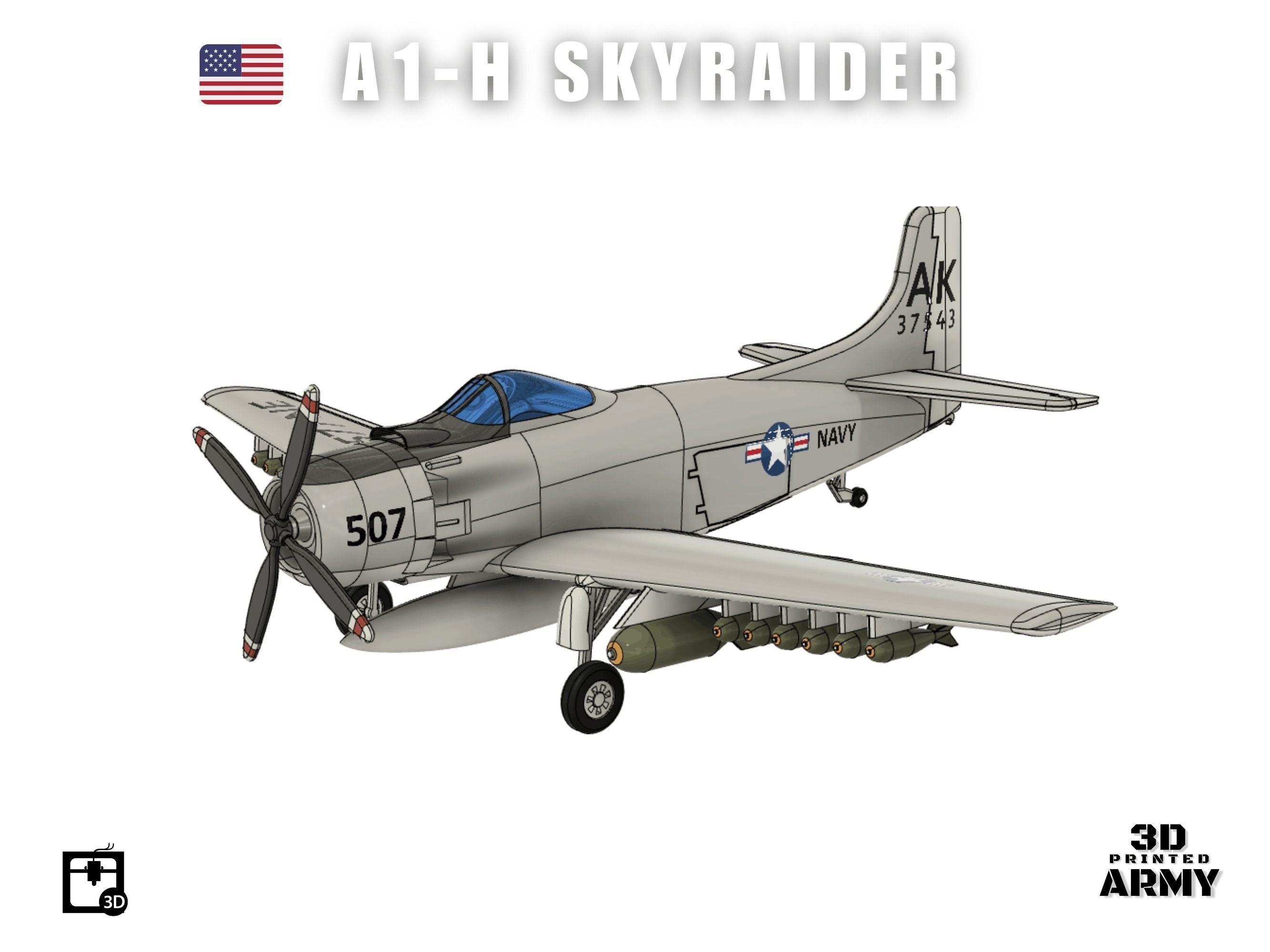 A1-H Skyraider - scale model - STL files - 3D print 3D model 3D ...