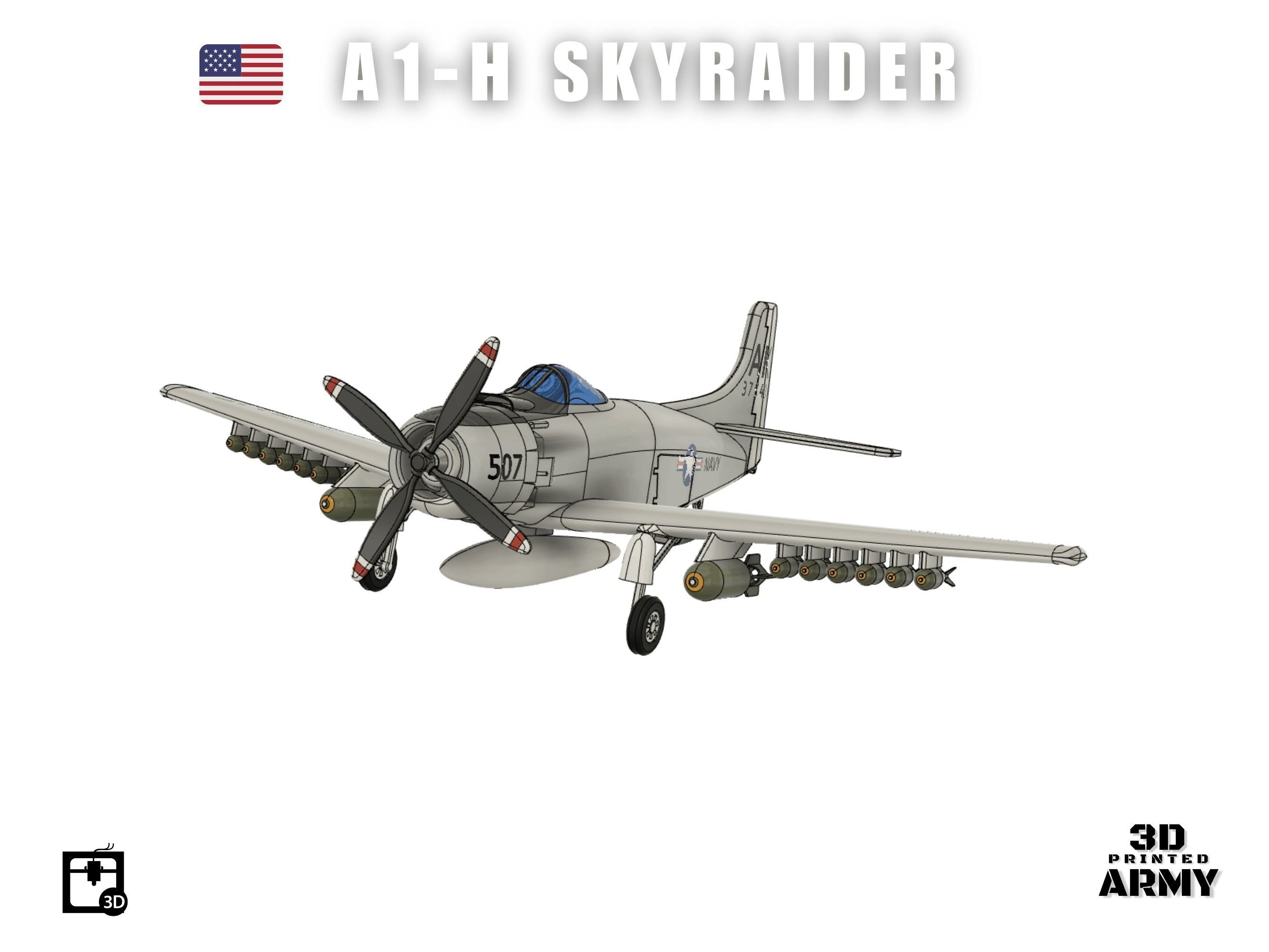 A1-H Skyraider - scale model - STL files - 3D print 3D model 3D ...