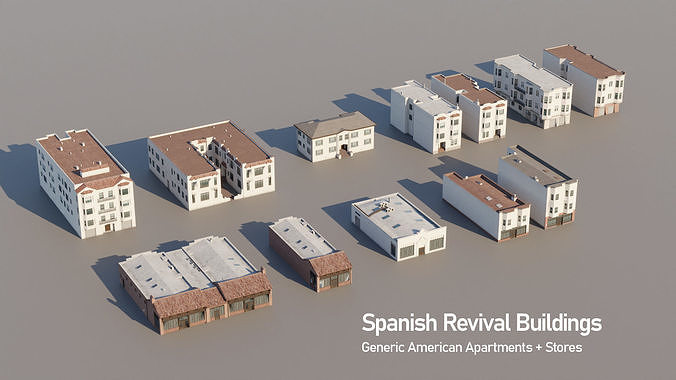 3D model Spanish Revival Buildings VR / AR / low-poly | CGTrader