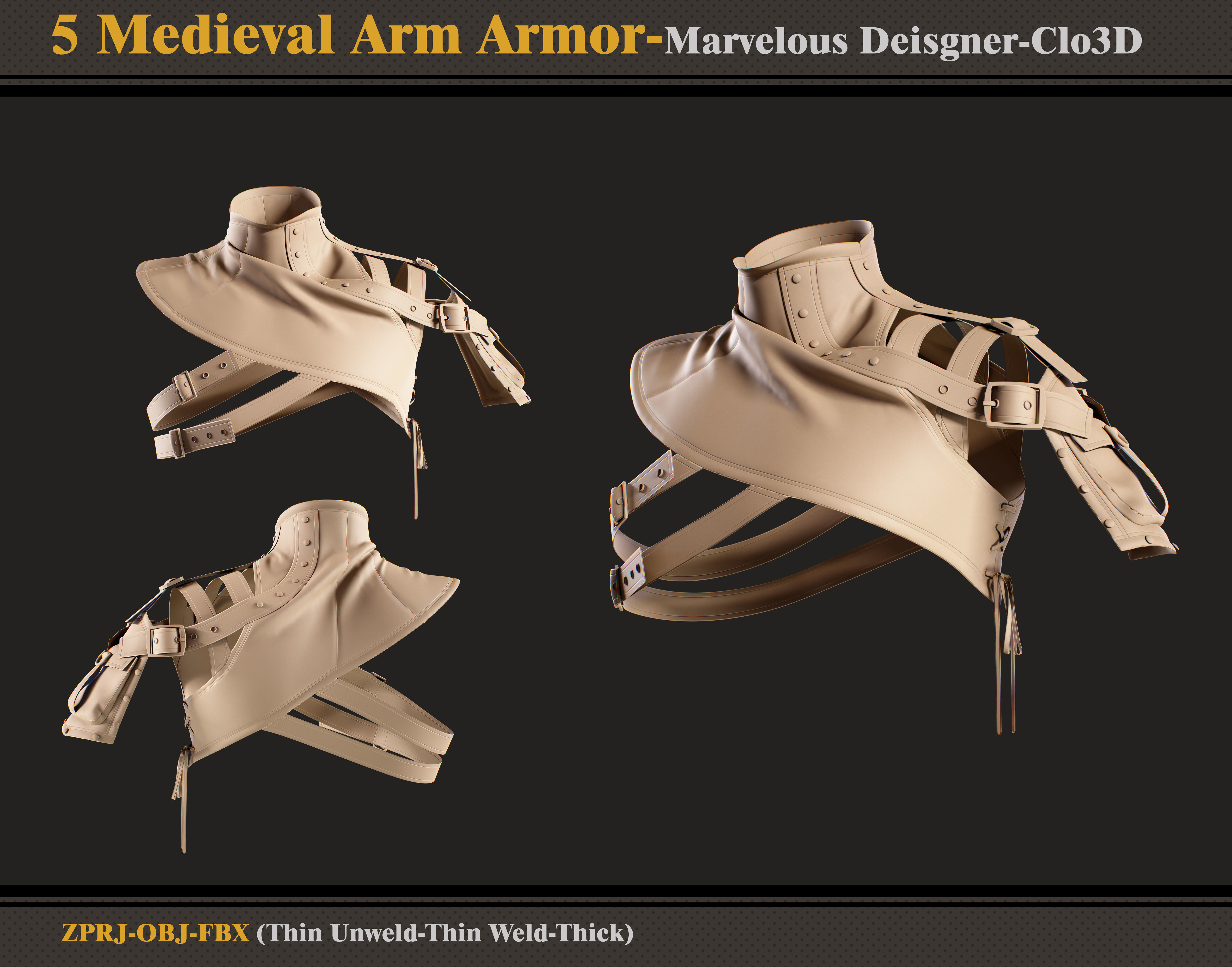 5 Medieval Arm Armor-Marvelous Designer-Clo3D -ZPRJ - FBX - OBJ 3D ...