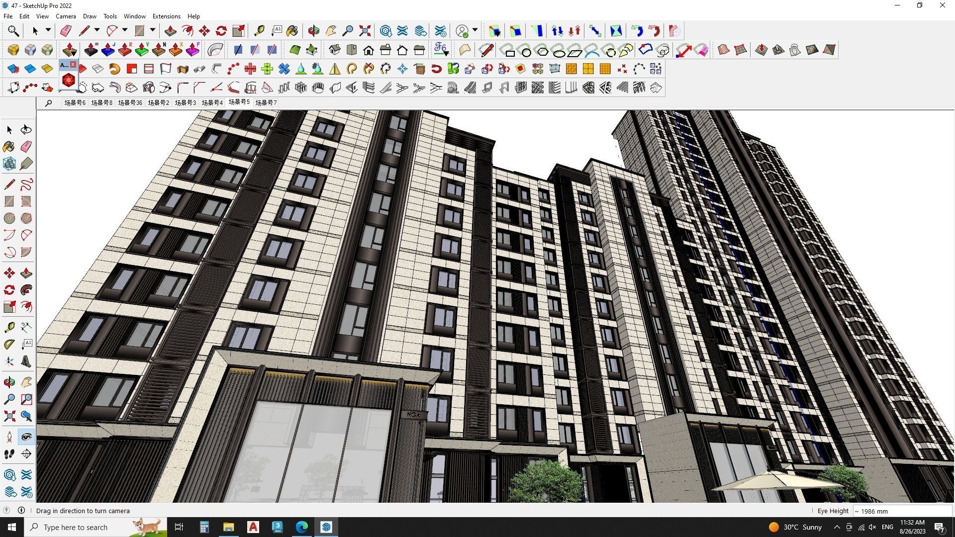 Aerial view of a landscape design with Apartment building 3D model ...
