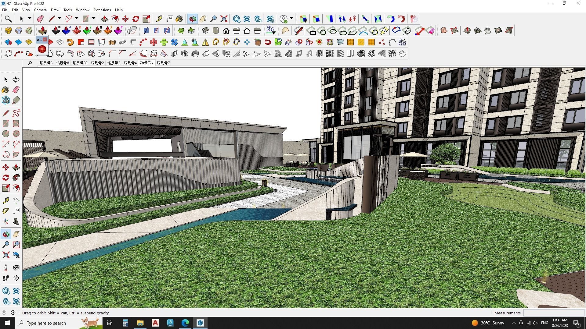 Aerial view of a landscape design with Apartment building 3D model ...